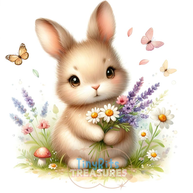 Spring Bunny Flower Clipart, Cute Bunny, Floral Bunny, Spring Decor ...