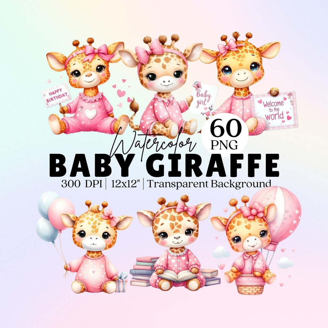 Giraffe Clipart Bundle, Cute Baby Giraffe, Baby Girl Giraffe, Pink ...
