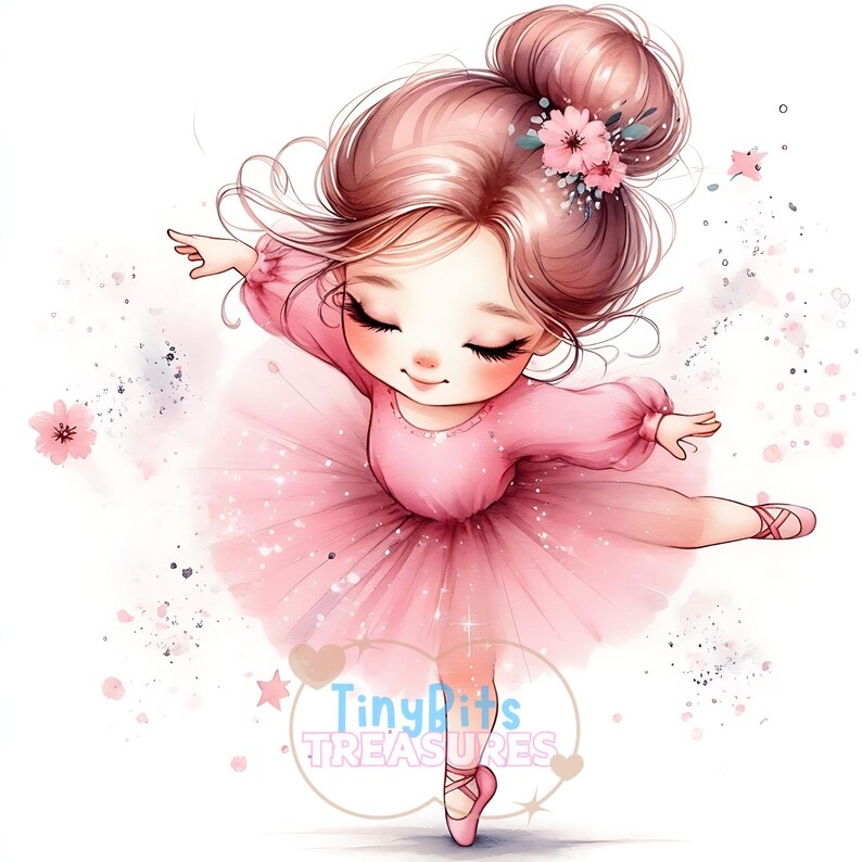 Baby Girl Ballerina Clipart, Watercolor Pink Ballerina Girl JPG, White ...
