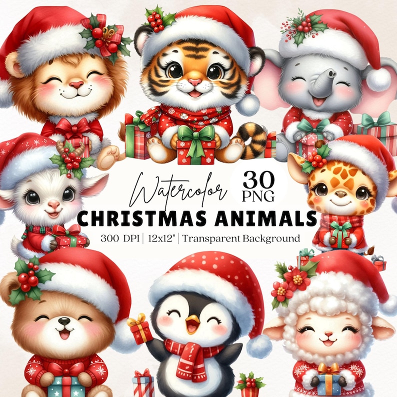 Christmas Animals Clipart Bundle, Cute Woodland Holiday Animals PNG ...