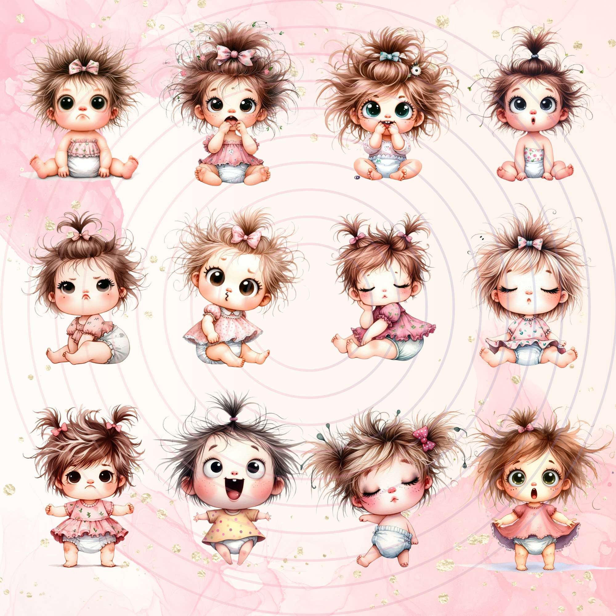 30 Quirky Baby Girl Clipart, Cute Girl, Commercial Use, Whimsical Decor ...