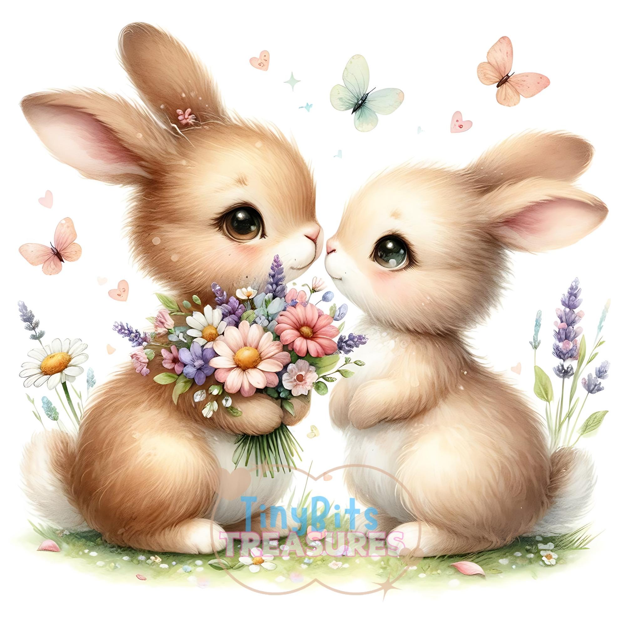 Spring Bunny Flower Clipart, Cute Bunny, Floral Bunny, Spring Decor ...