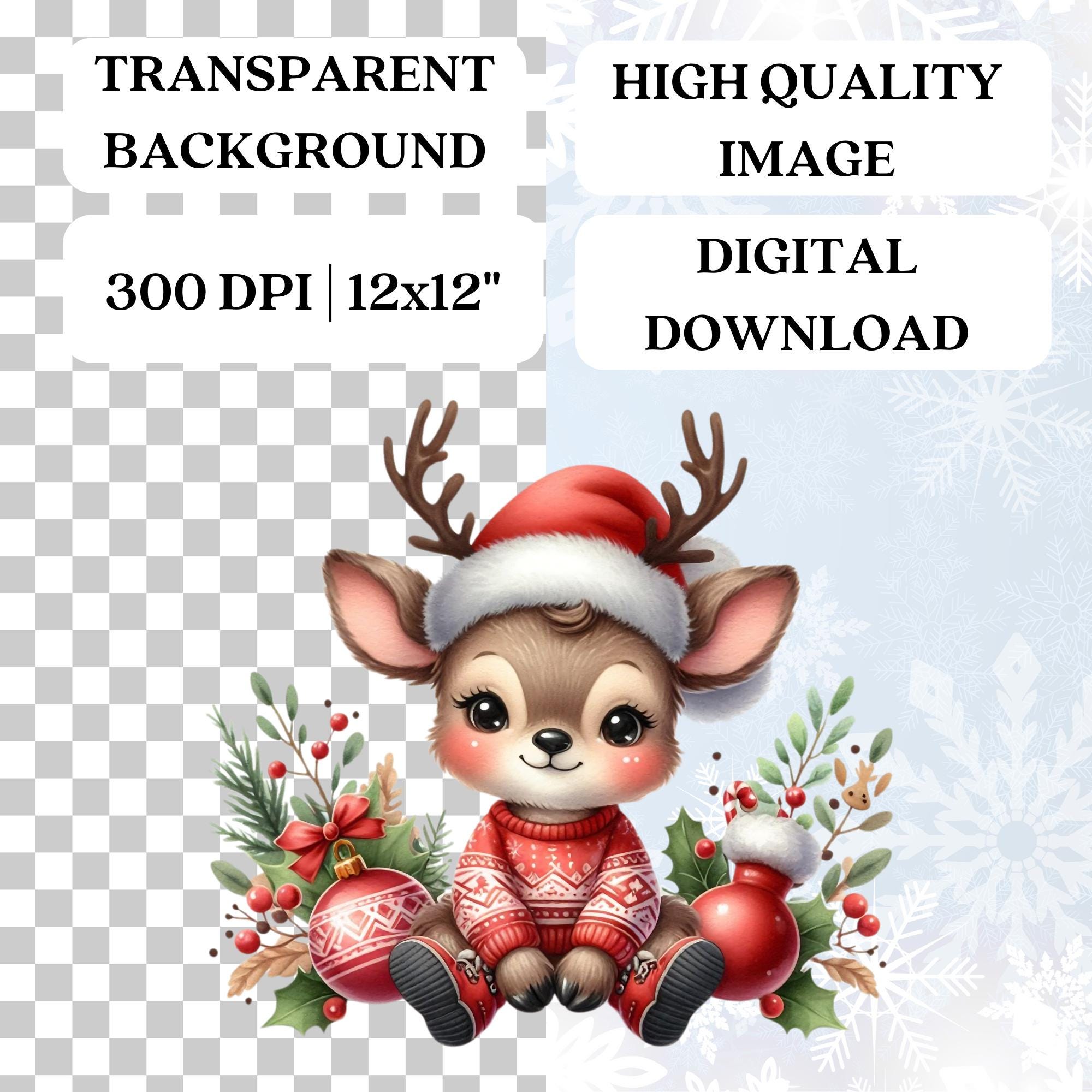 Christmas Reindeer Clipart Bundle, Cute Reindeer Christmas PNG, Cute ...