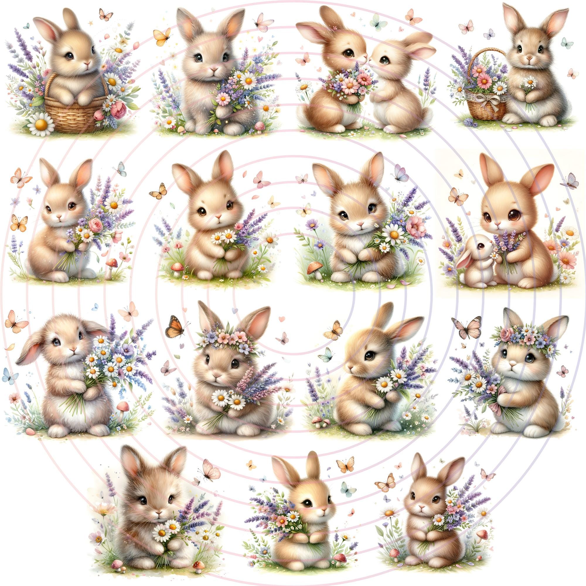 Spring Bunny Flower Clipart, Cute Bunny, Floral Bunny, Spring Decor ...