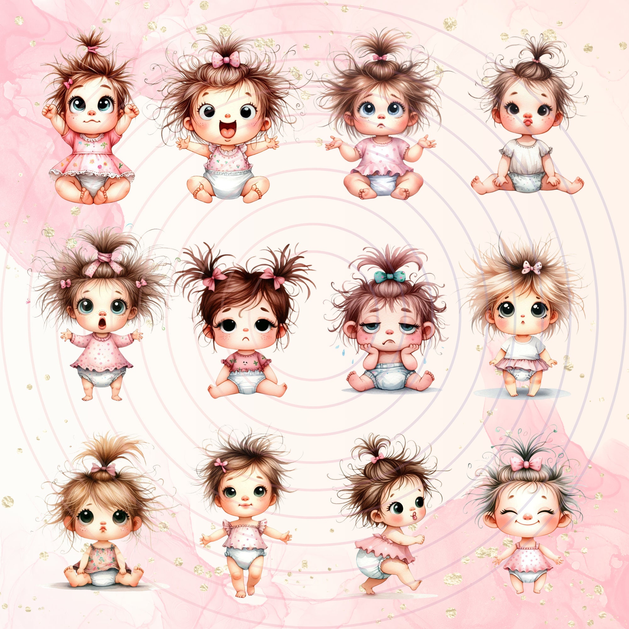 30 Quirky Baby Girl Clipart, Cute Girl, Commercial Use, Whimsical Decor ...