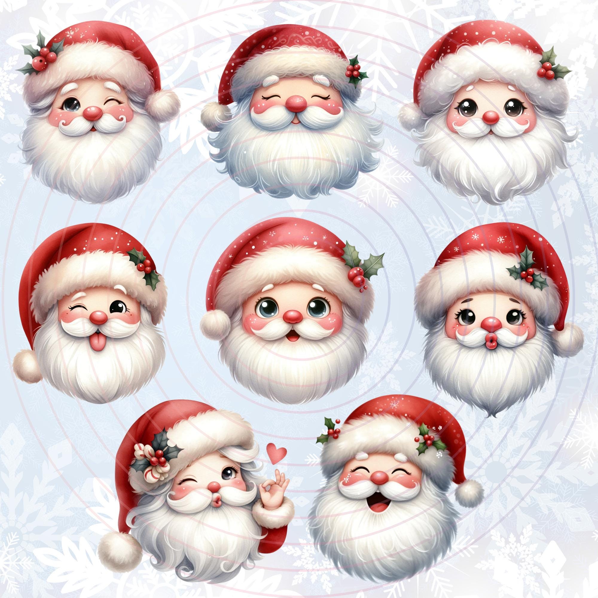 Santa Faces Clipart Bundle, Retro Santa Face Christmas PNG, Vintage ...