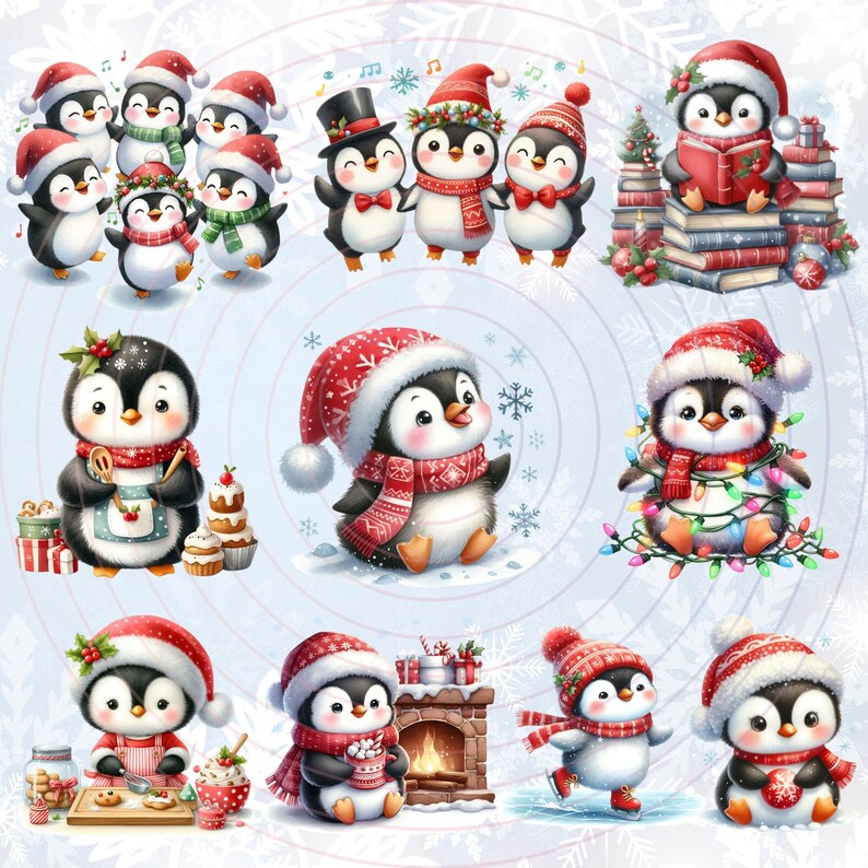 20 Christmas Penguin Clipart Bundle, Christmas Clipart, Winter Animals ...