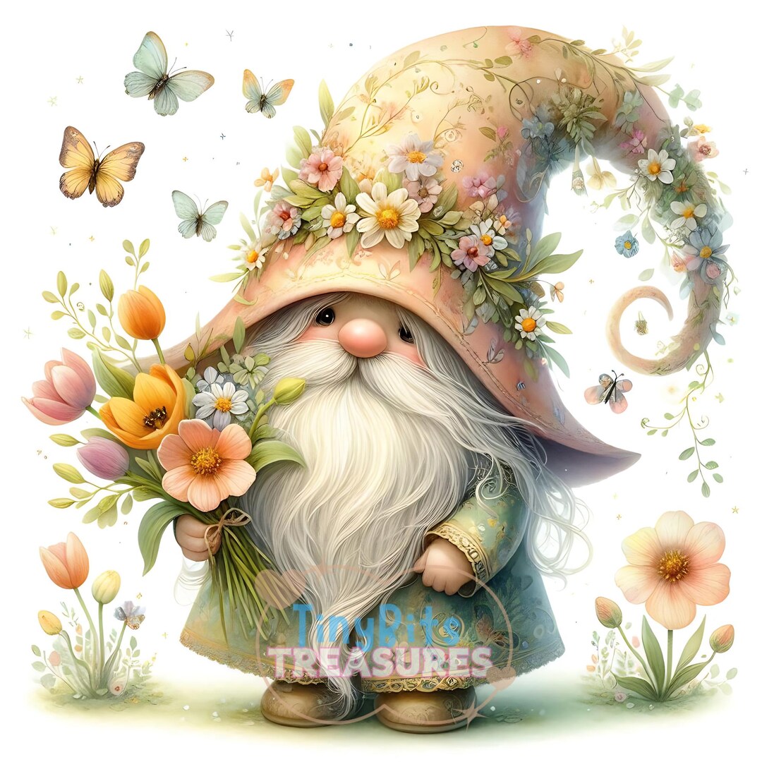 Spring Gnome Clipart, Cute Gnome, Gnomes, Spring Basket, Junk Journal ...