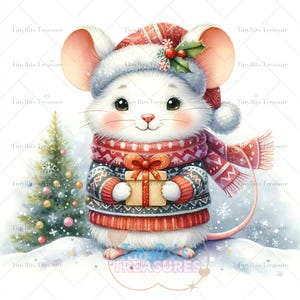 Christmas Mouse Clipart, 15 JPG Watercolor Cute Mouse, Christmas Decor ...