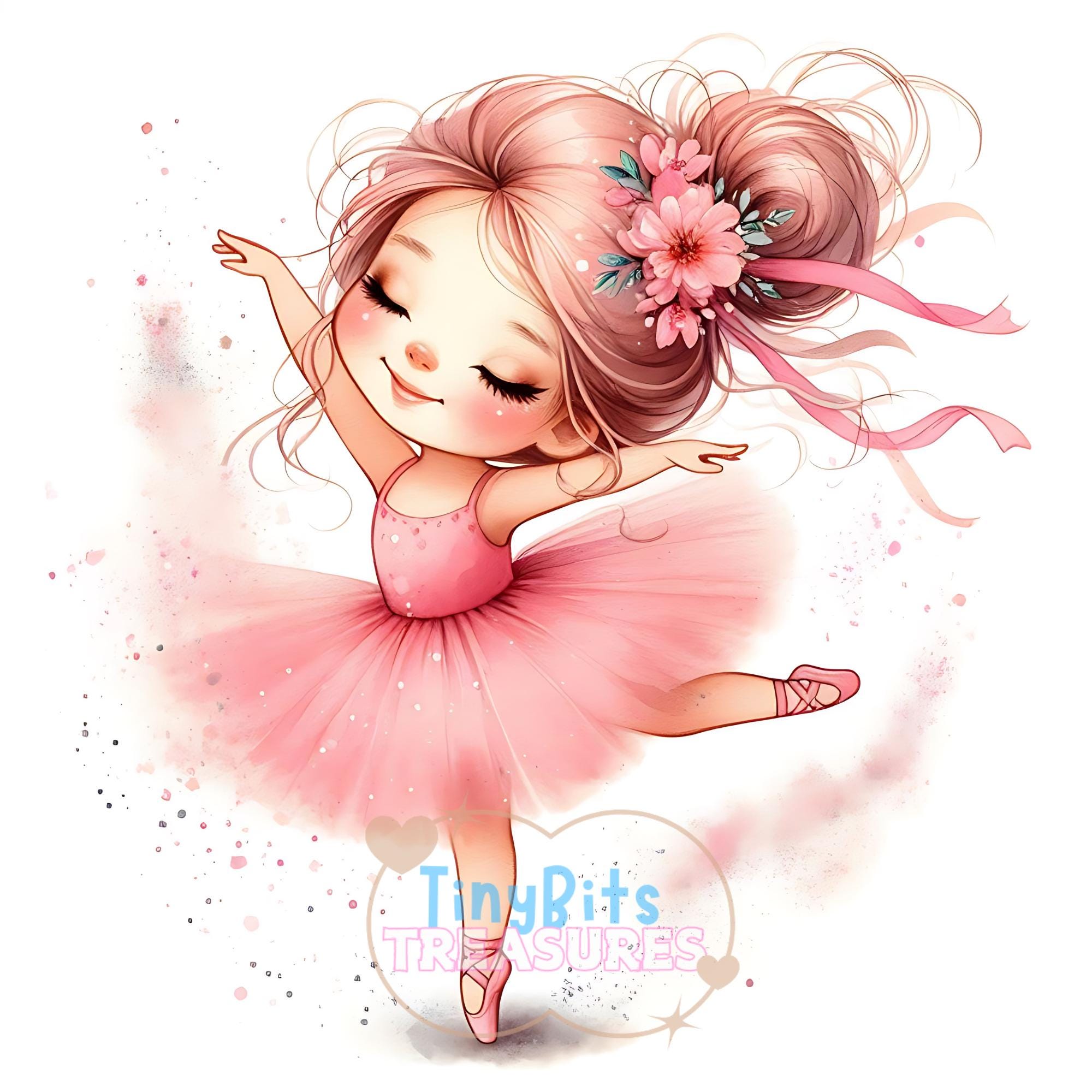 Baby Girl Ballerina Clipart, Watercolor Pink Ballerina Girl JPG, White ...