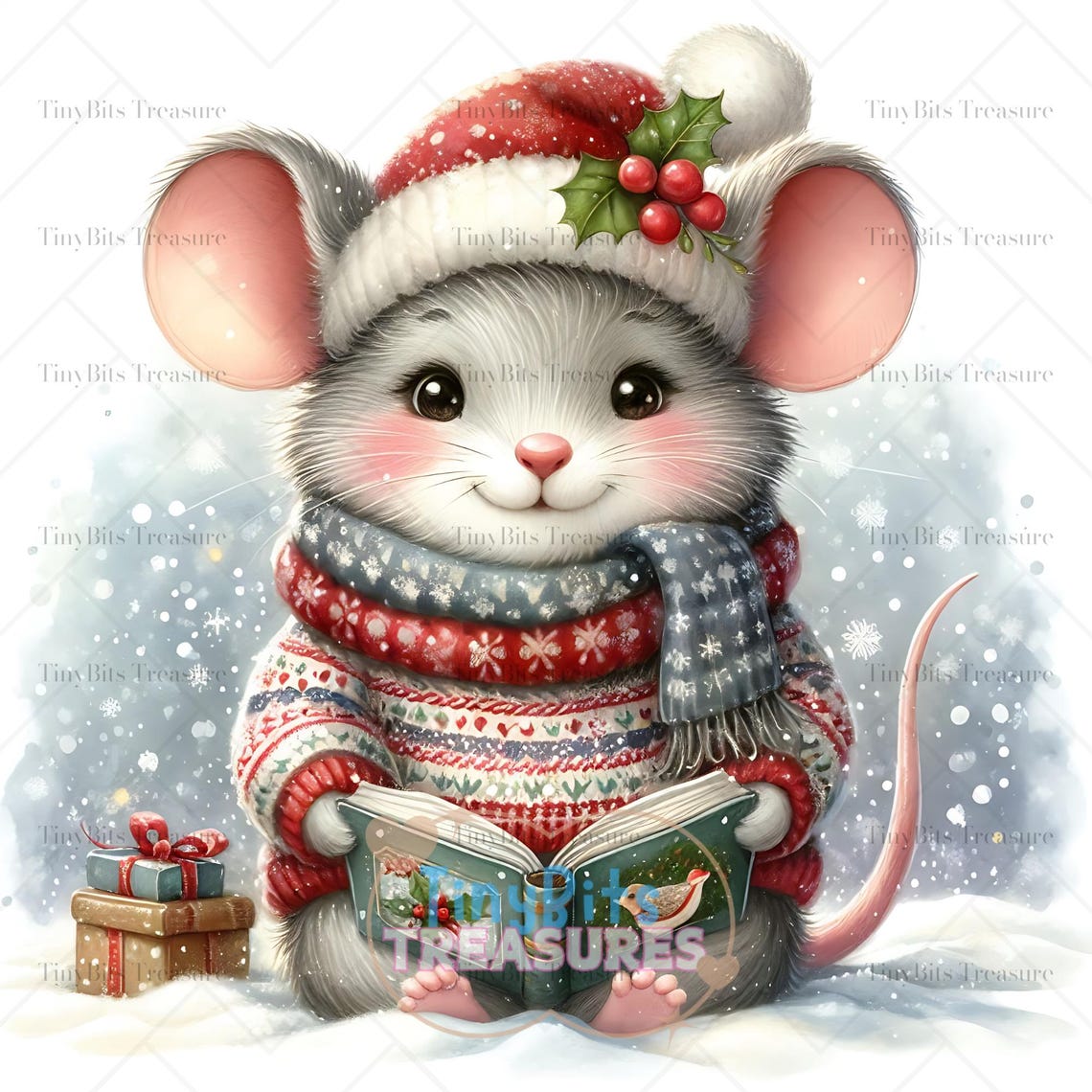 Christmas Mouse Clipart, 15 JPG Watercolor Cute Mouse, Christmas Decor ...