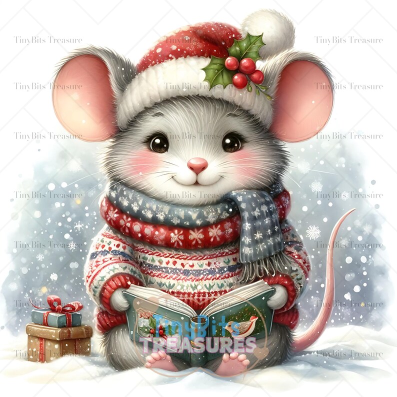 Christmas Mouse Clipart, 15 JPG Watercolor Cute Mouse, Christmas Decor ...