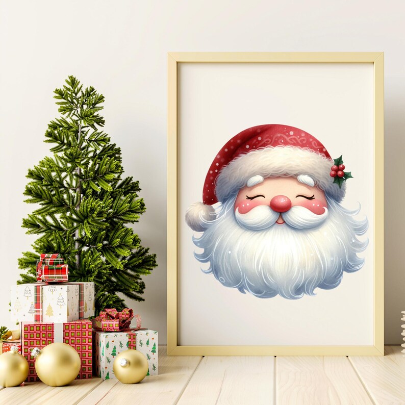 Santa Faces Clipart Bundle, Retro Santa Face Christmas PNG, Vintage ...