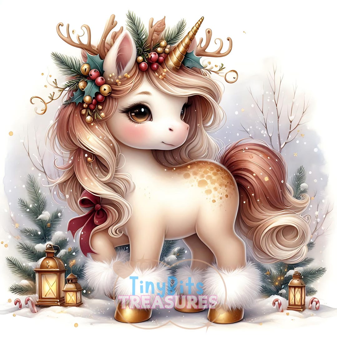 Christmas Reindeer Unicorn Clipart, 15 JPG Christmas Deer Clipart ...