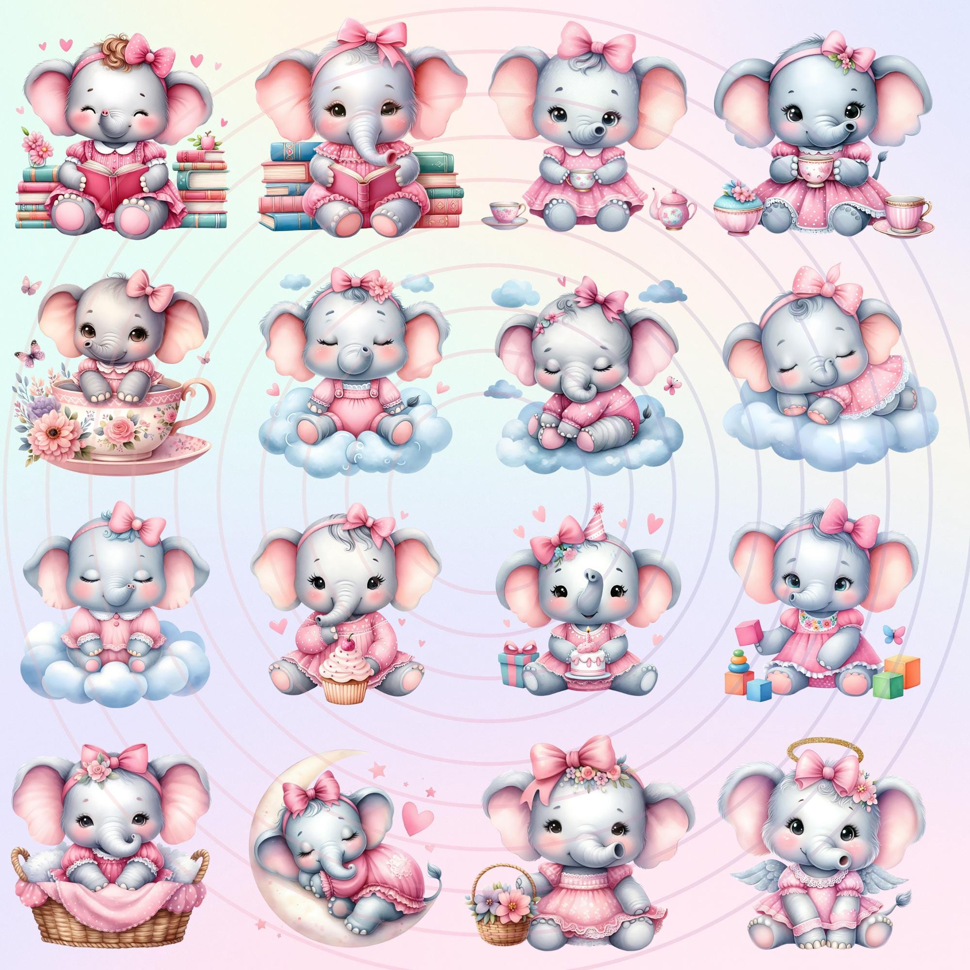 Baby Elephant Clipart, Baby Girl Elephant, Pink Elephant, Baby Shower ...