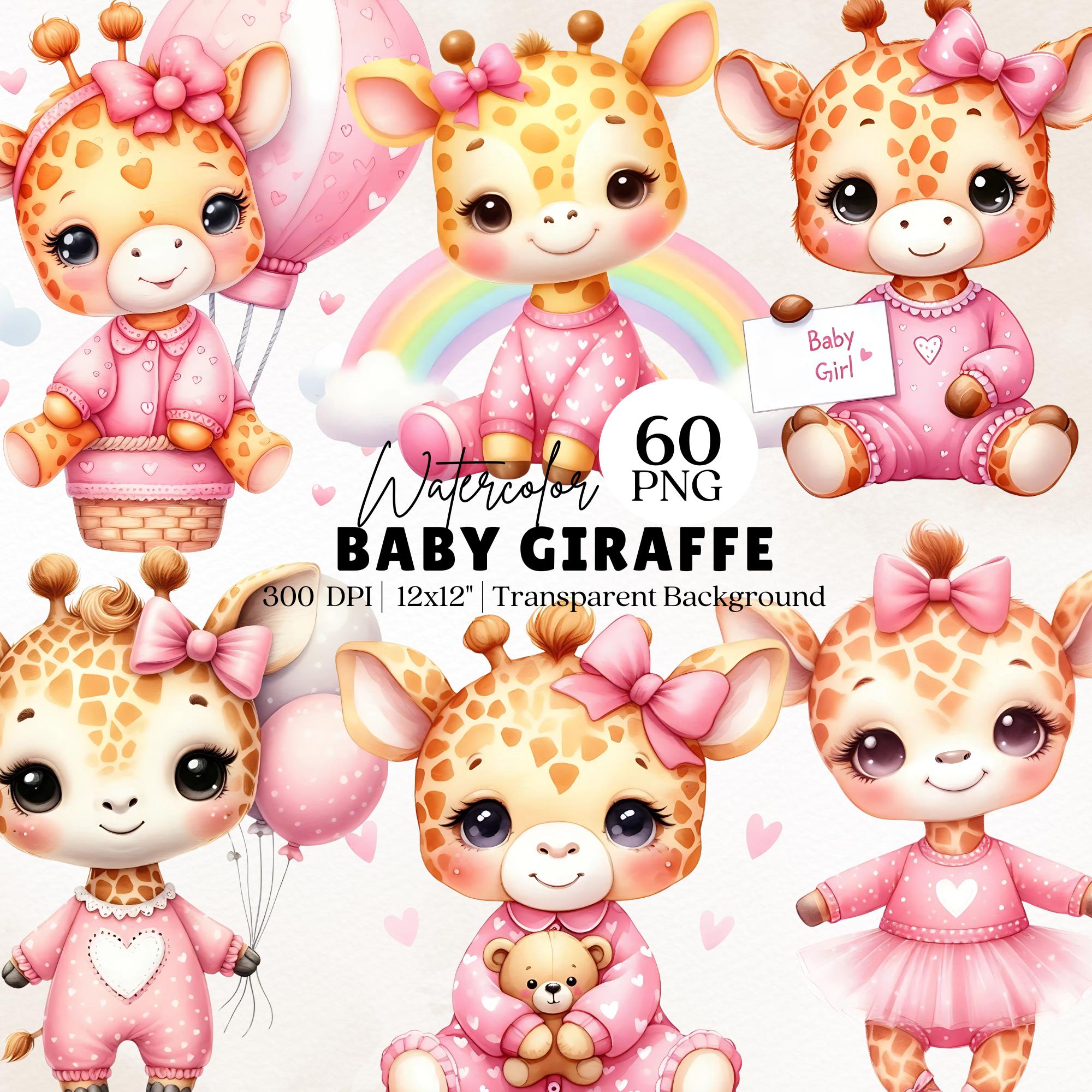 Giraffe Clipart Bundle, Cute Baby Giraffe, Baby Girl Giraffe, Pink ...