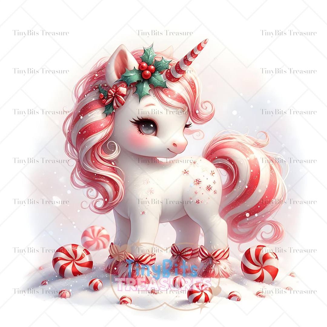 Christmas Peppermint Unicorn Clipart, Candy Cane Unicorn, 15 JPG Baby ...