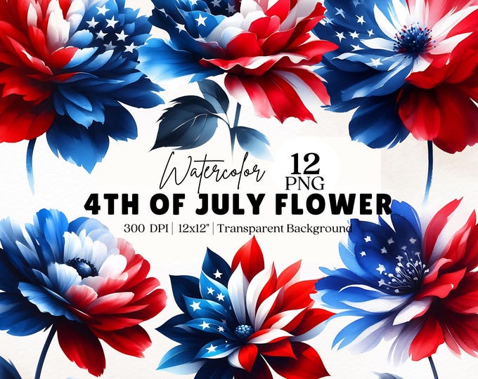 4th of July Flower Clipart, Patriotic Floral Clipart, Independence Day ...
