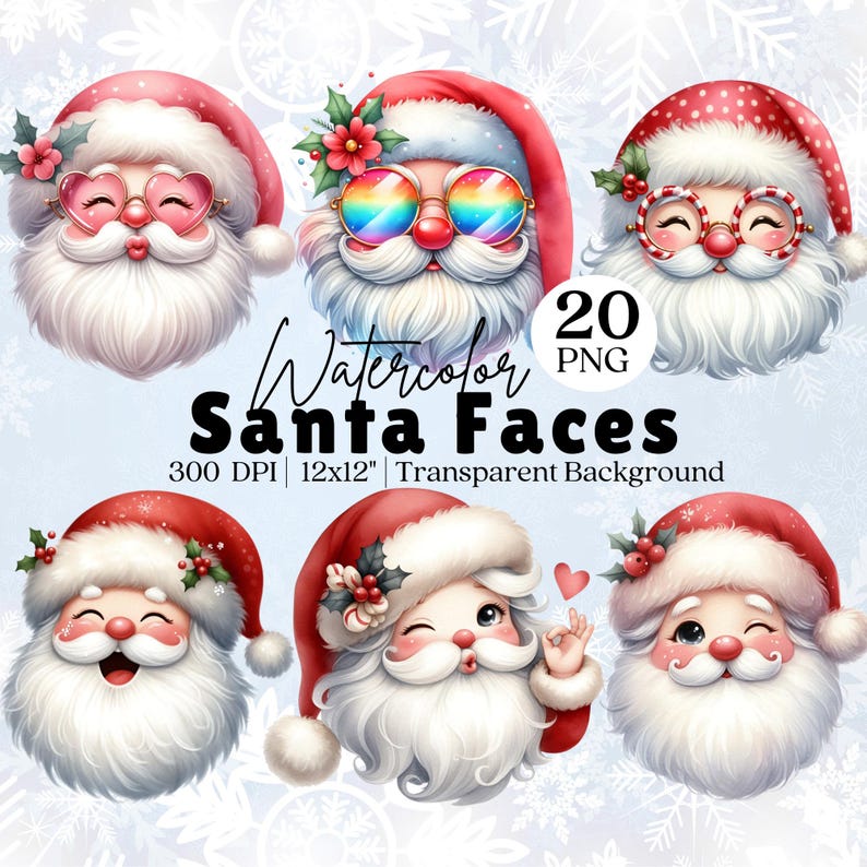 Santa Faces Clipart Bundle, Retro Santa Face Christmas PNG, Vintage ...