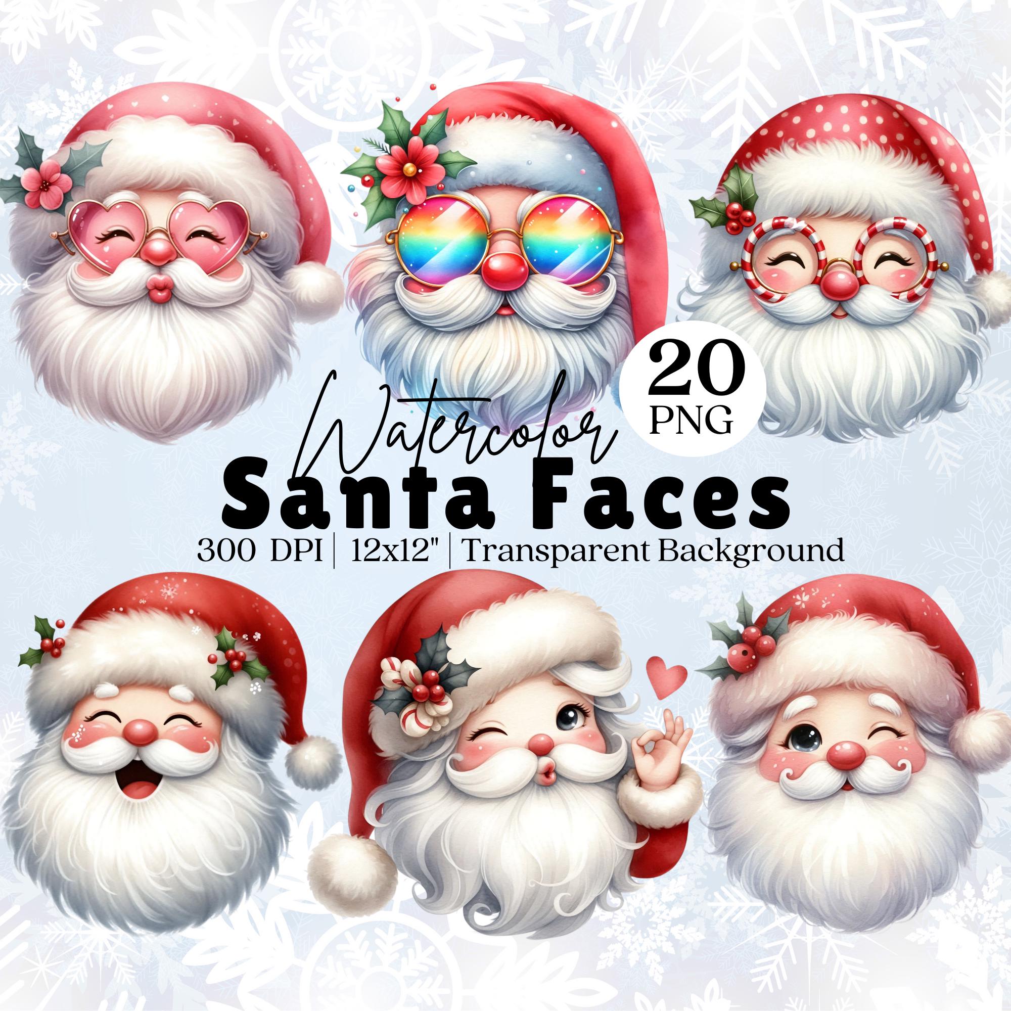 Santa Faces Clipart Bundle, Retro Santa Face Christmas PNG, Vintage ...