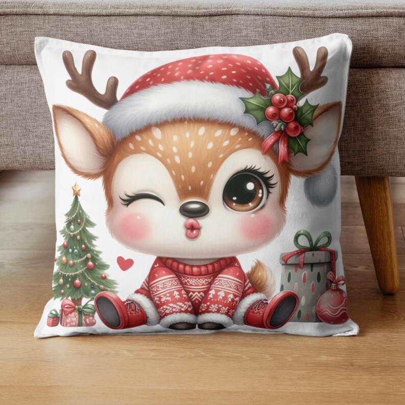 Christmas Reindeer Clipart Bundle, Cute Reindeer Christmas PNG, Cute ...