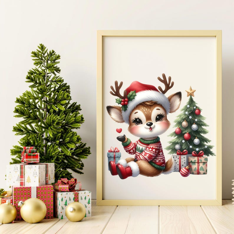 Christmas Reindeer Clipart Bundle, Cute Reindeer Christmas PNG, Cute ...