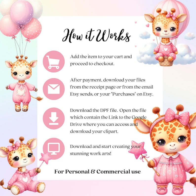 Giraffe Clipart Bundle, Cute Baby Giraffe, Baby Girl Giraffe, Pink ...