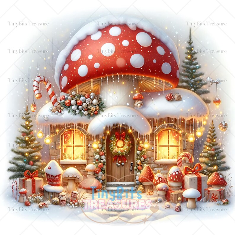 Christmas Mushroom House Clipart, 15 JPG Watercolor Mushroom Houses ...