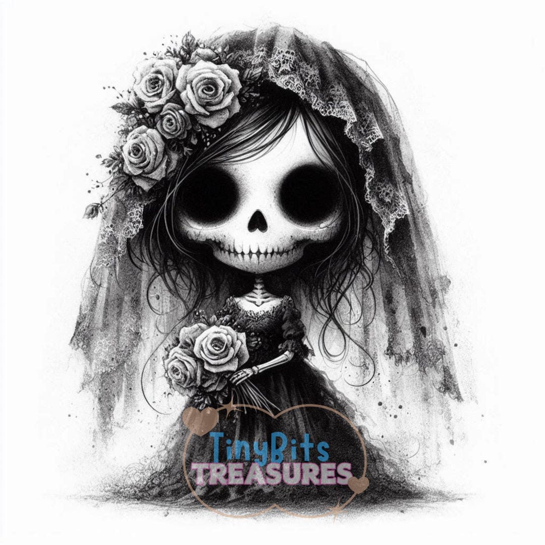 Spooky Halloween Skull Bride JPG Clipart, Gothic Bride, Vintage Dark ...