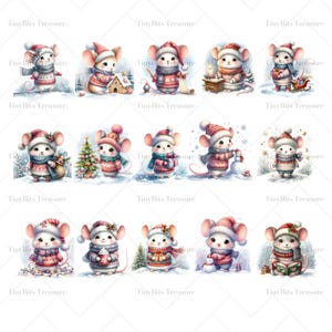 Christmas Mouse Clipart, 15 JPG Watercolor Cute Mouse, Christmas Decor ...