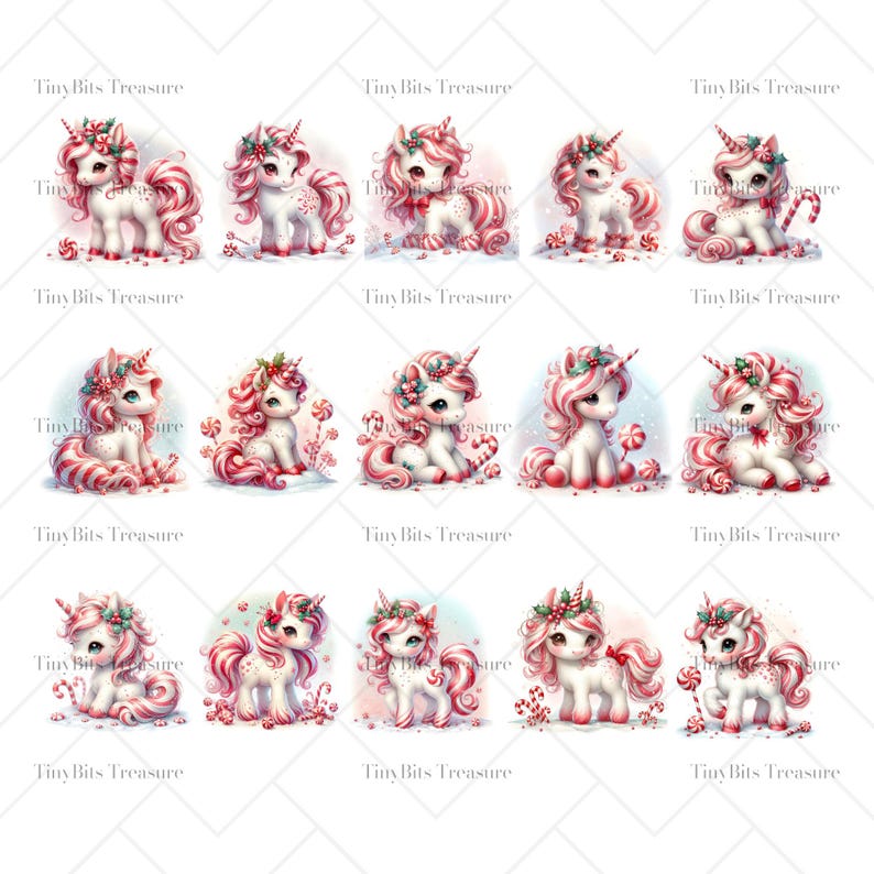 Christmas Peppermint Unicorn Clipart, Candy Cane Unicorn, 15 JPG Baby ...