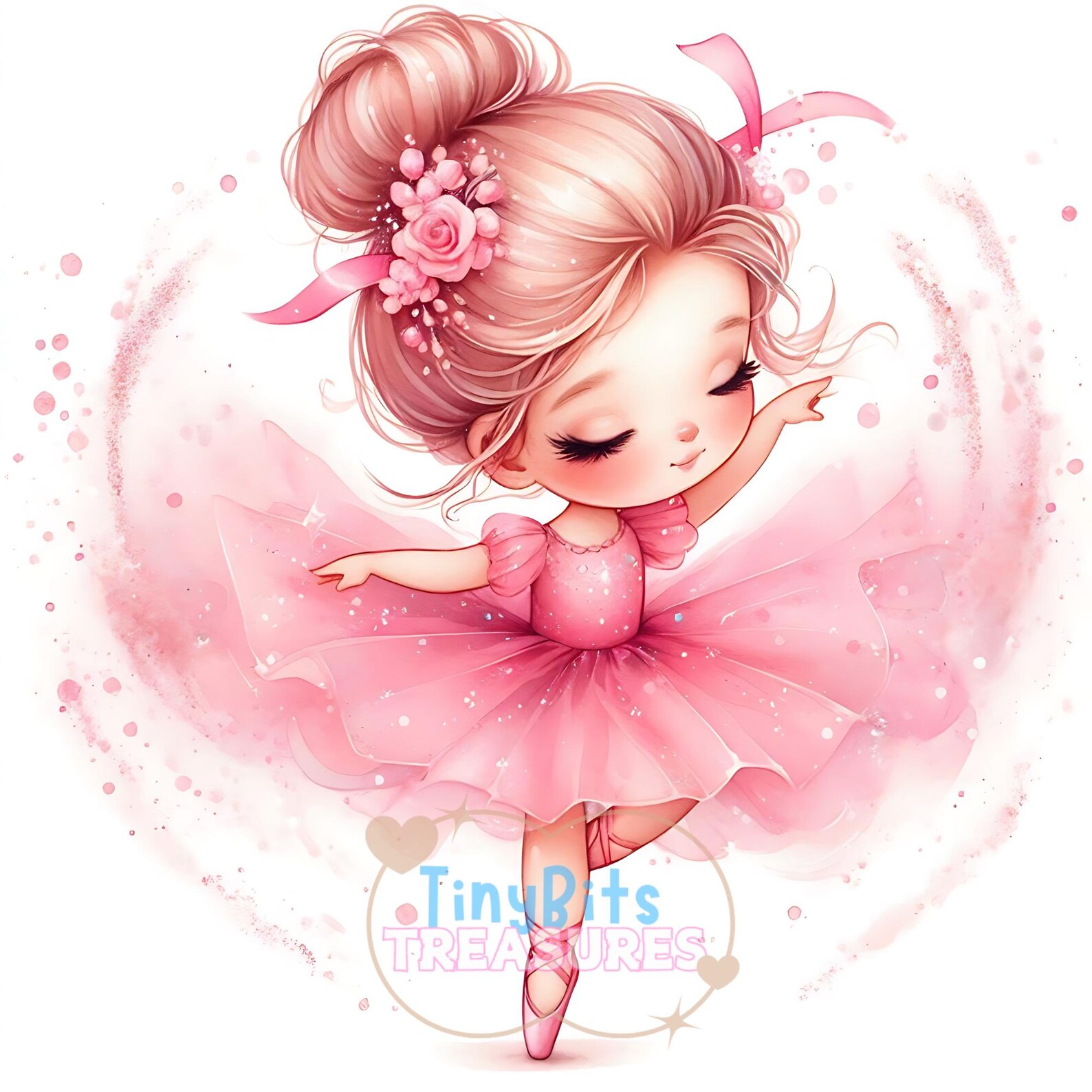 Baby Girl Ballerina Clipart, Watercolor Pink Ballerina Girl JPG, White ...