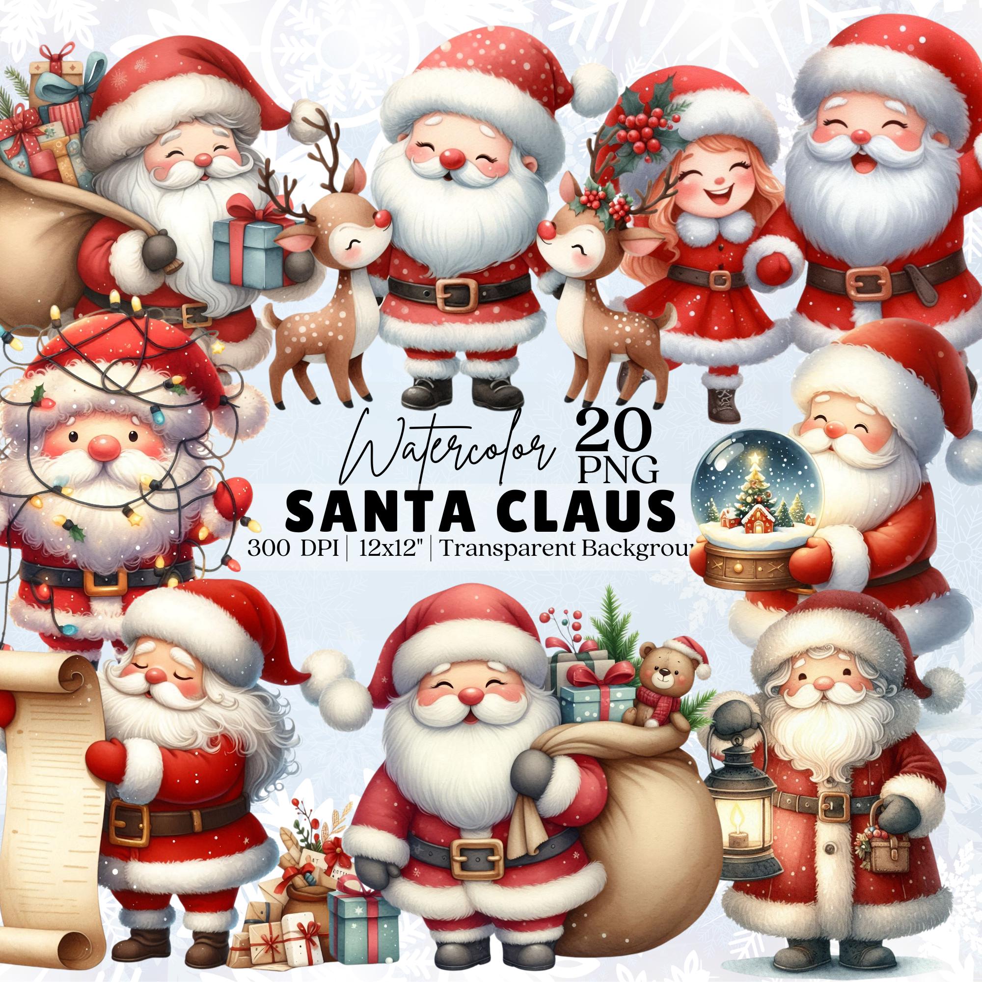 Watercolor Santa Clipart Bundle, Christmas Cute Santa Claus, Cute Santa ...
