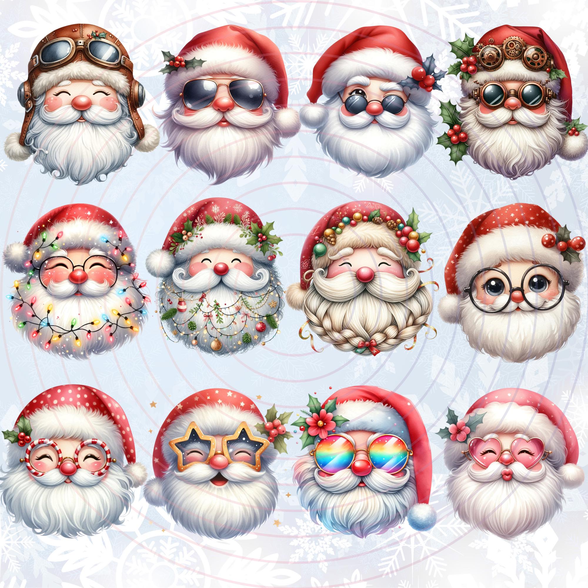 Santa Faces Clipart Bundle, Retro Santa Face Christmas PNG, Vintage ...