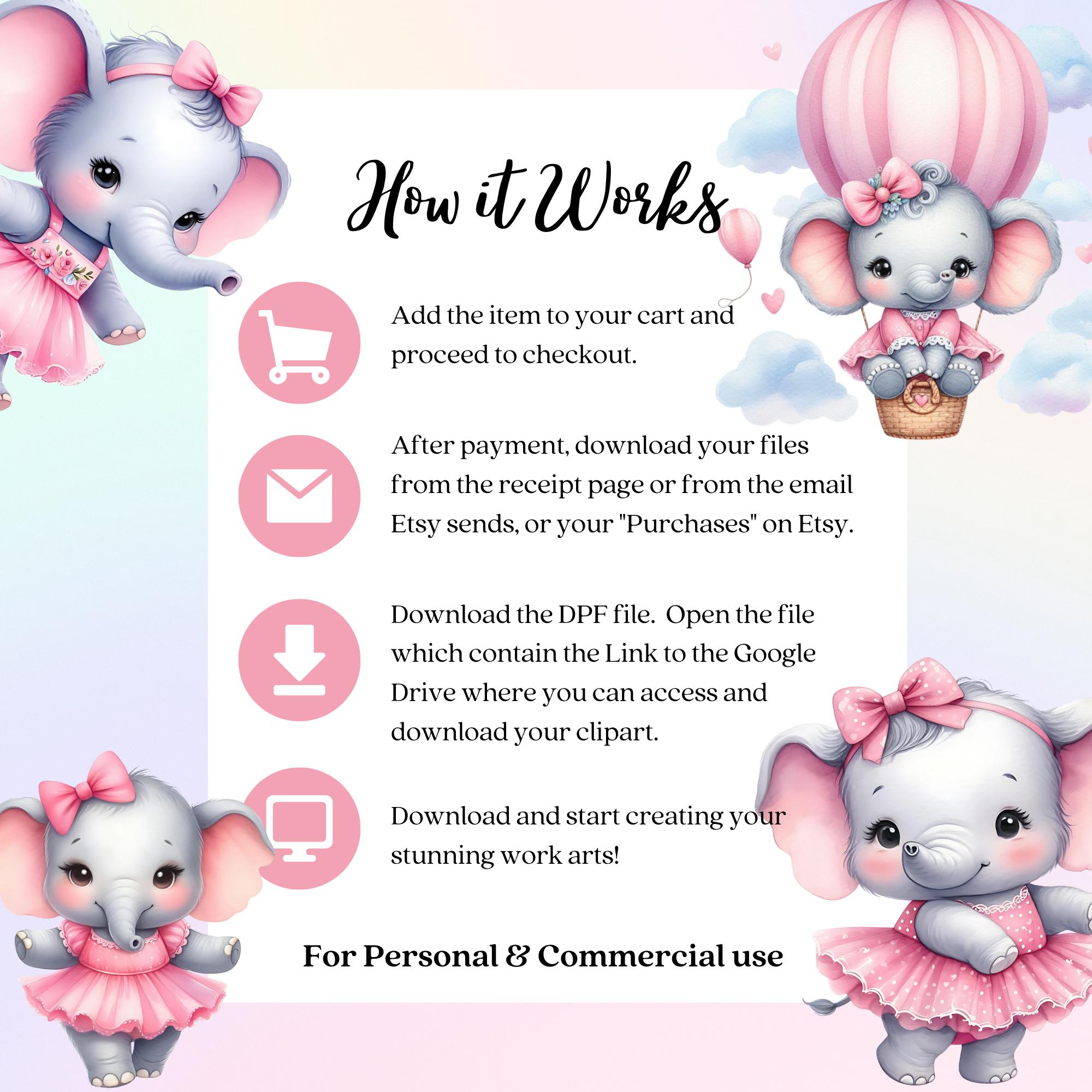 Baby Elephant Clipart, Baby Girl Elephant, Pink Elephant, Baby Shower ...