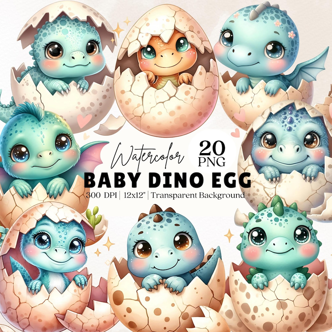 Watercolor Dinosaur Egg Clipart, Baby Dinosaur Clipart, Nursery Decor ...