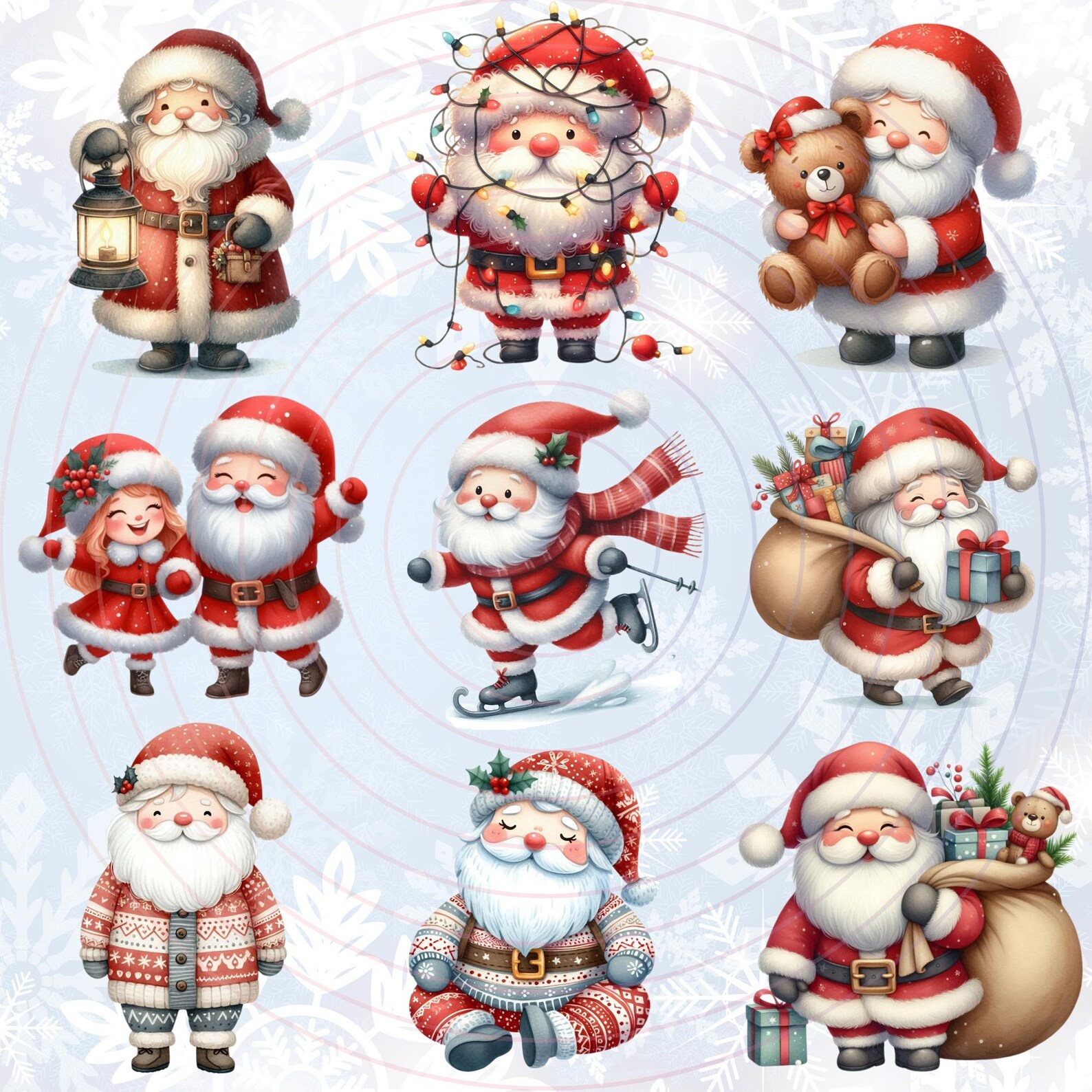 Watercolor Santa Clipart Bundle, Christmas Cute Santa Claus, Cute Santa ...