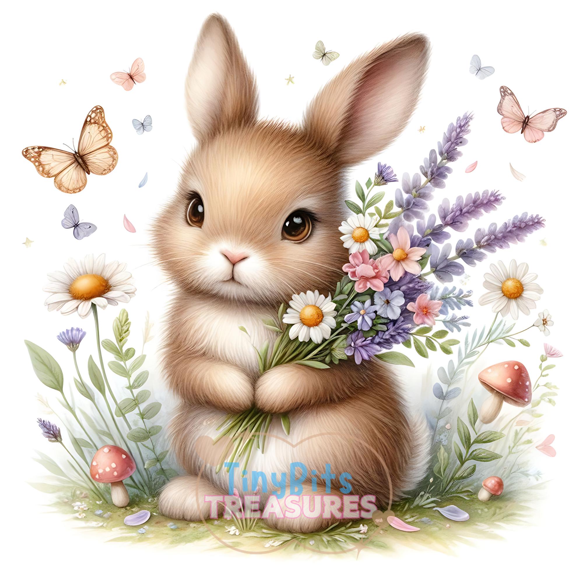 Spring Bunny Flower Clipart, Cute Bunny, Floral Bunny, Spring Decor ...