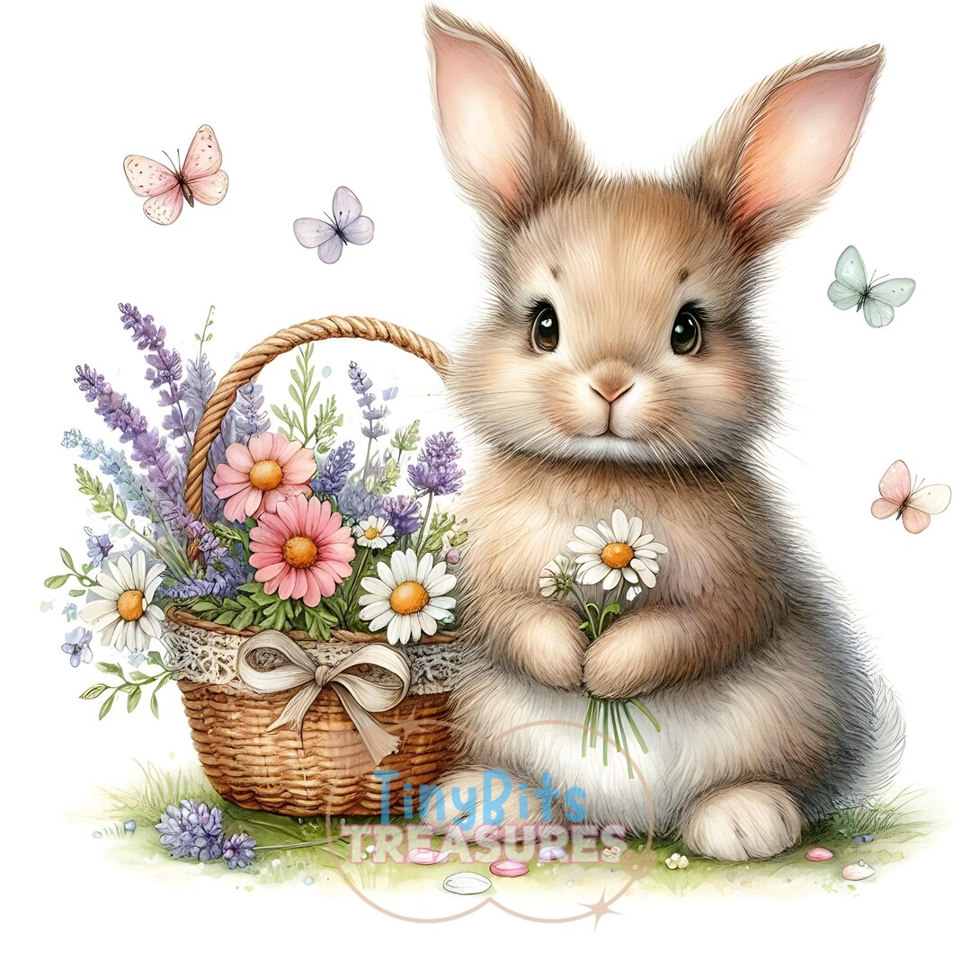 Spring Bunny Flower Clipart, Cute Bunny, Floral Bunny, Spring Decor ...