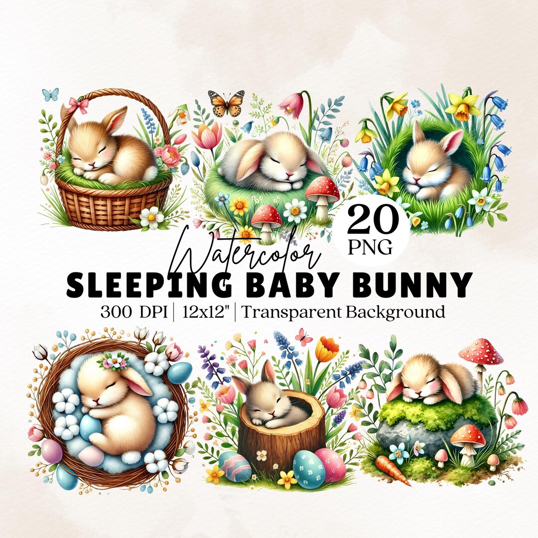 Easter Sleeping Baby Bunny Clipart, Watercolor Baby Bunny Clipart ...