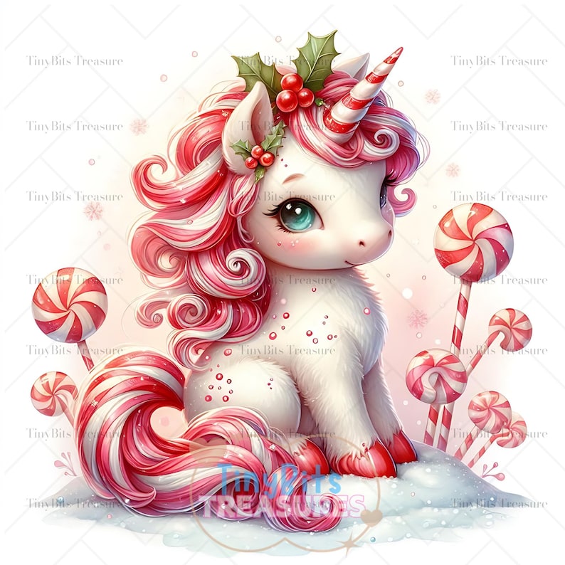 Christmas Peppermint Unicorn Clipart, Candy Cane Unicorn, 15 JPG Baby ...