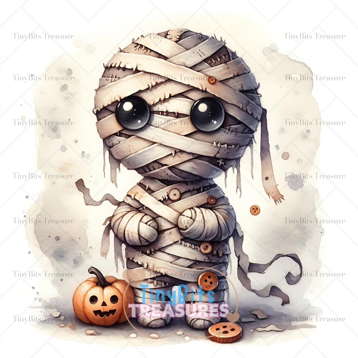 Halloween Mummy Doll Clipart, 15 JPG Halloween Doll, Creepy Cute Doll ...