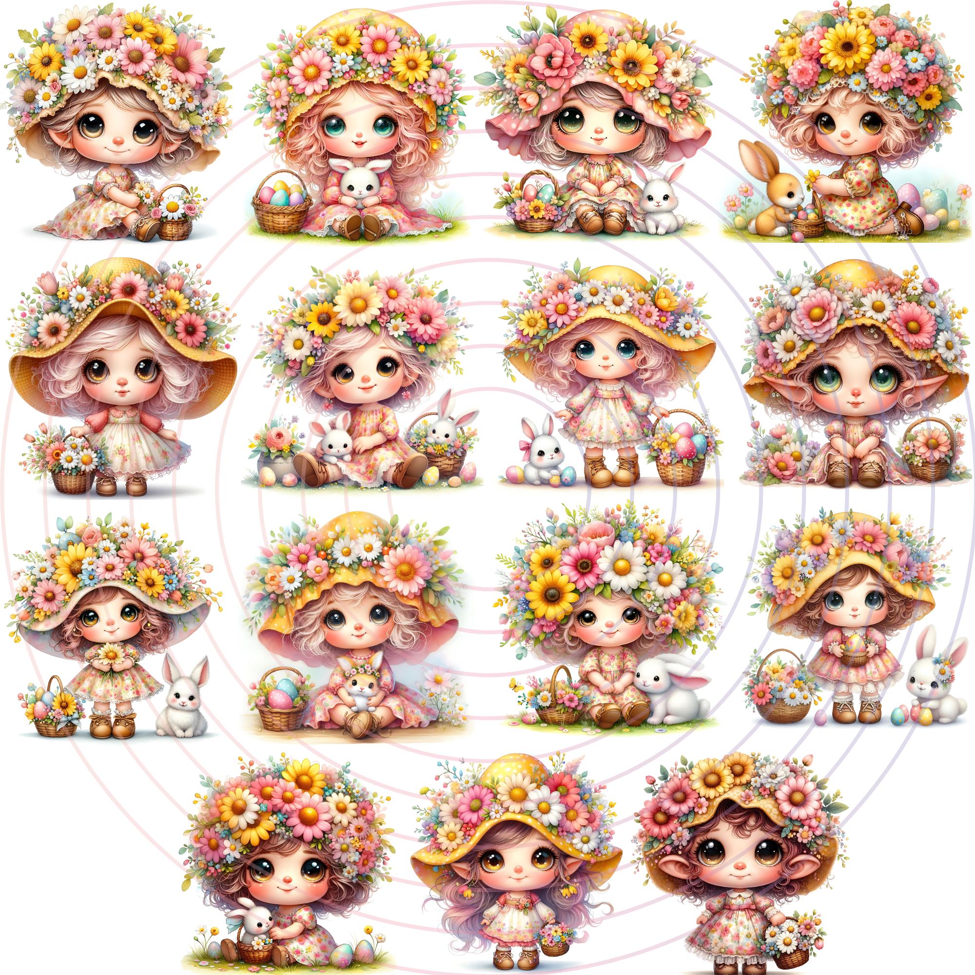 Spring Gnome Clipart, Cute Gnome, Floral Gnome, Spring Basket, Junk ...