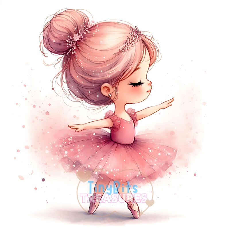 Baby Girl Ballerina Clipart, Watercolor Pink Ballerina Girl JPG, White ...