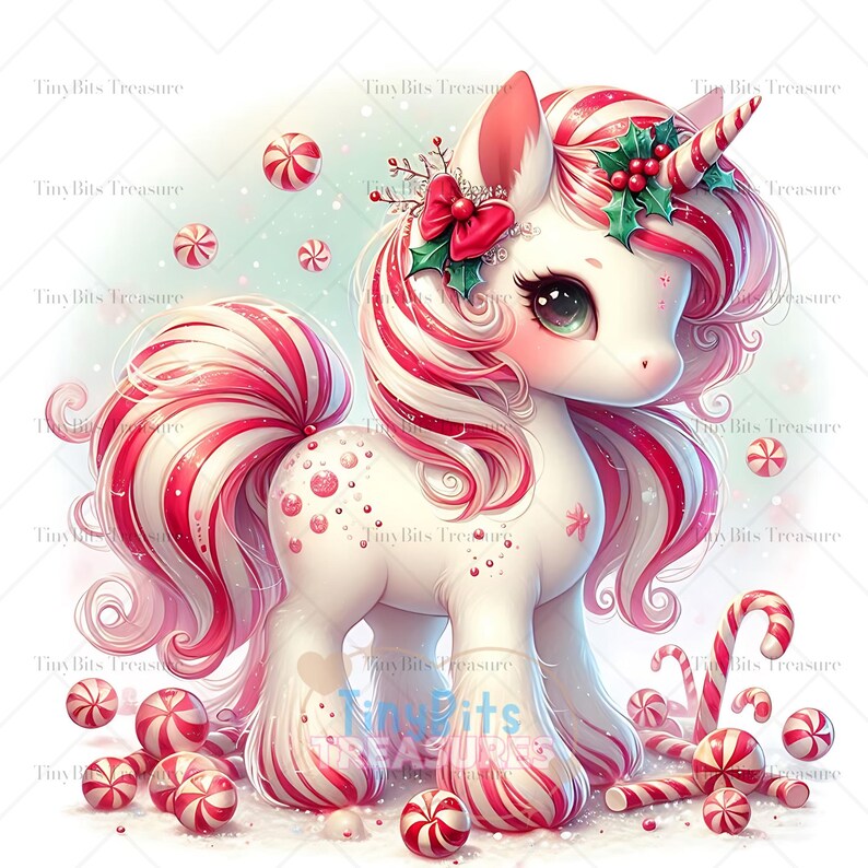 Christmas Peppermint Unicorn Clipart, Candy Cane Unicorn, 15 JPG Baby ...