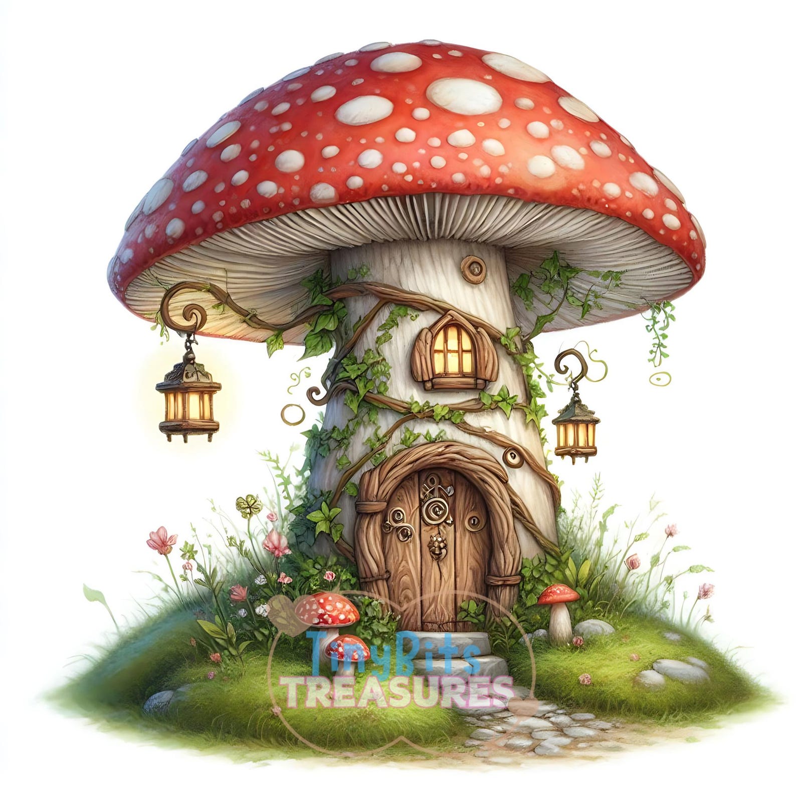 Mushroom Fairy House Clipart, Mushroom Decor, Fantasy Clipart ...
