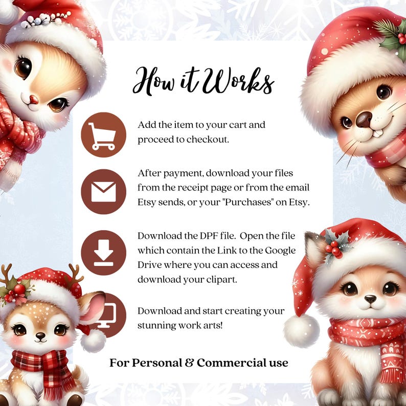 Watercolor Christmas Woodland Animals Clipart: PNG Images (digital ...