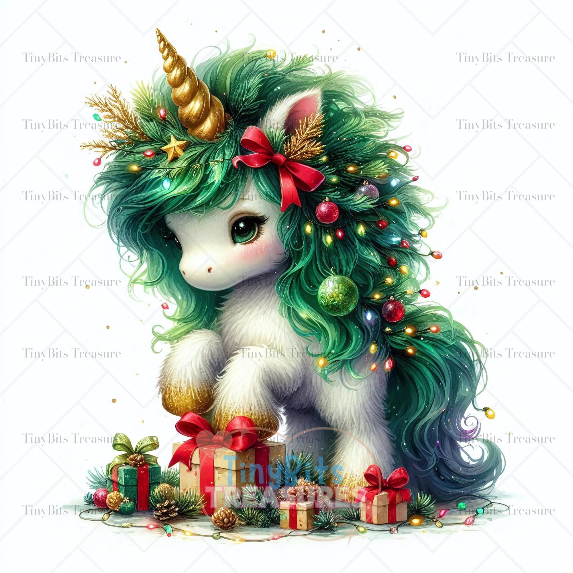 Christmas Unicorn Clipart: Tree Decor, Fantasy Art (15 JPG Digital ...