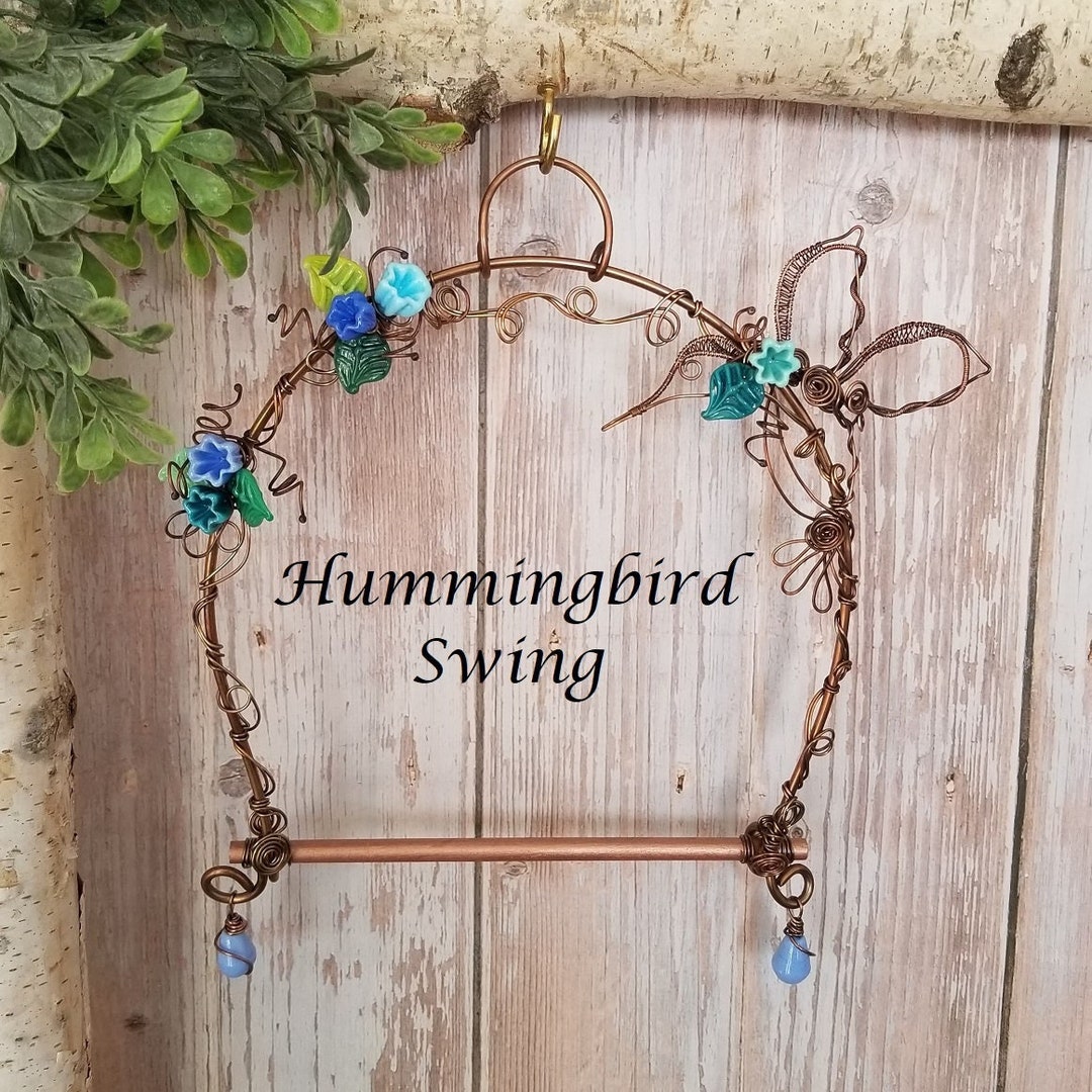 Hummingbird Swing, Wire Wrapped Hummingbird, Flowers & Leaves, Lampwork ...
