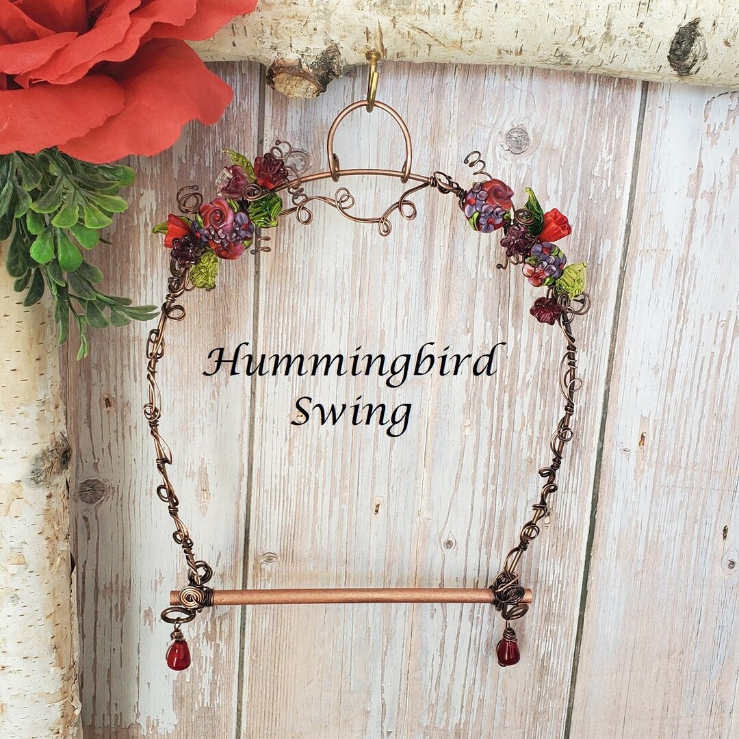 Hummingbird Swing, Bird Swing, Flower Garden, Wire Wrapped Hummingbird ...